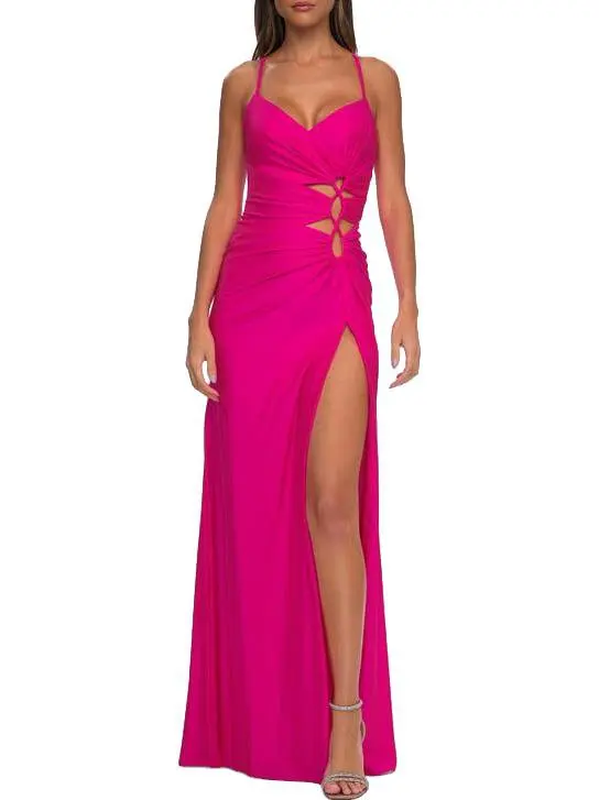 LABOMME Jersey Prom Dress With Waist Cutouts - Neon Pink