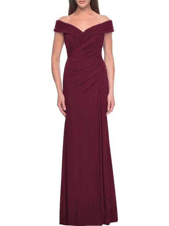 LABOMME Off-the-shoulder Jersey Evening Gown - Dark Wine