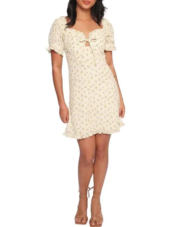PETAL & PUP Joss Floral Puff Sleeve Mini Dress - Cream Yellow