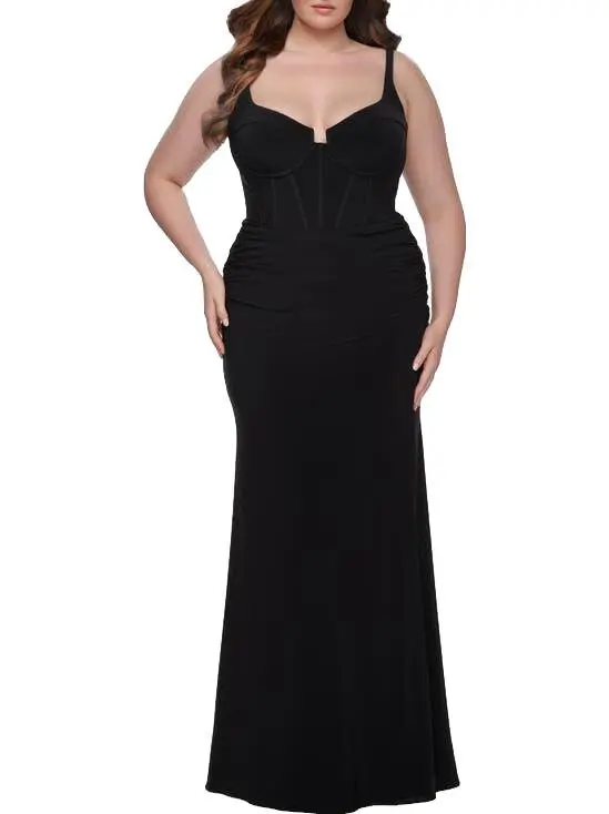 LABOMME Jersey Long Dress With Bustier Top And Tie Back - Black
