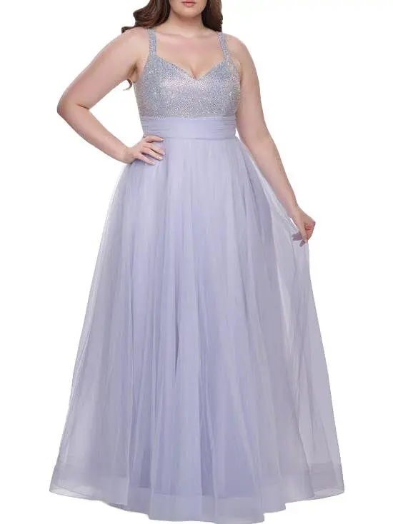 LABOMME A-line Tulle Prom Dress With Rhinestone Bodice - Light Periwinkle