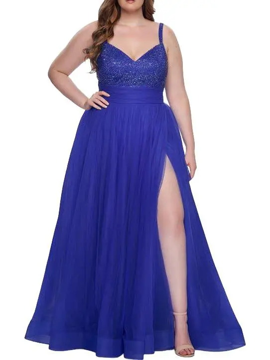 LABOMME A-line Tulle Prom Dress With Rhinestone Bodice - Royal Blue