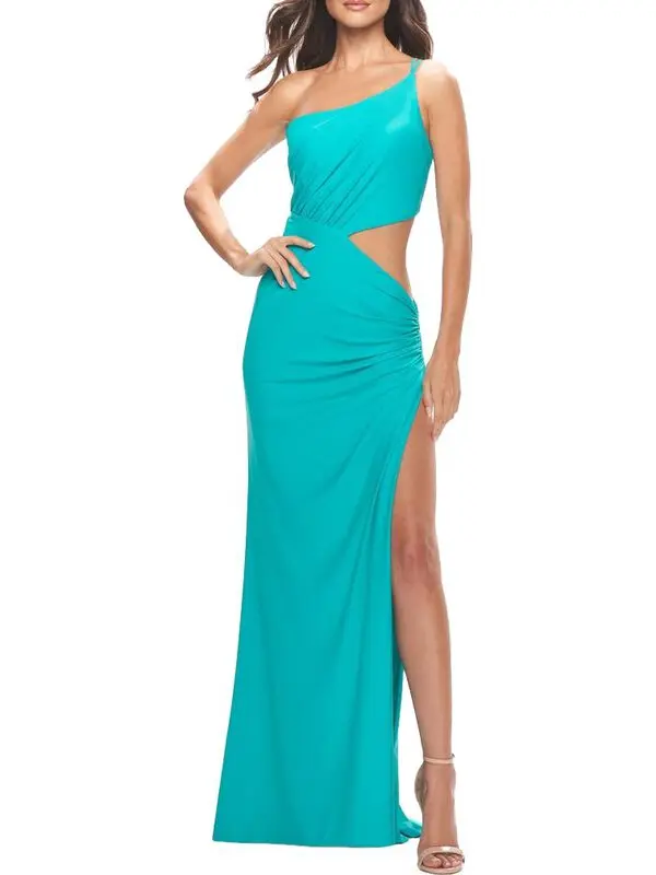 LABOMME One-shoulder Gown With Side Cut-out And Strappy Back - Aqua
