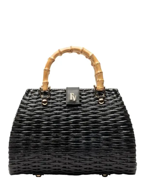 FRANCES VALENTINE Woven Wicker Top Handle Bag - Black