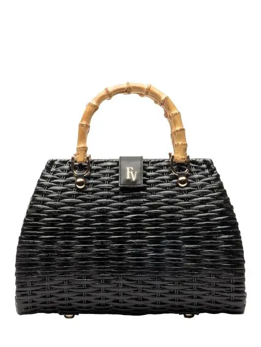 FRANCES VALENTINE Woven Wicker Top Handle Bag - Black