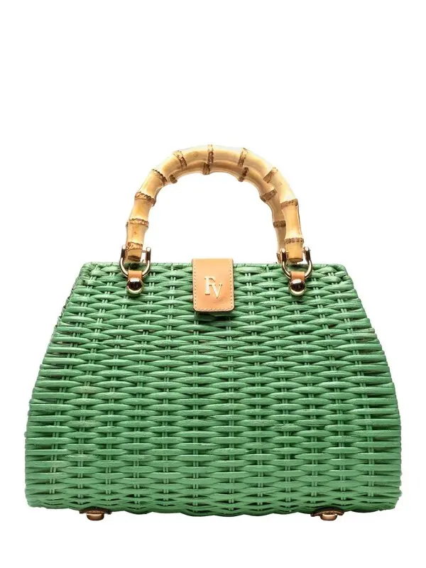 FRANCES VALENTINE Woven Wicker Top Handle Bag - Green
