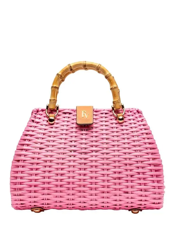 FRANCES VALENTINE Woven Wicker Top Handle Bag - Pink