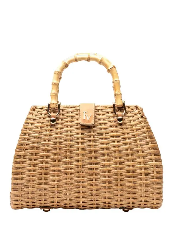 FRANCES VALENTINE Woven Wicker Top Handle Bag - Toast