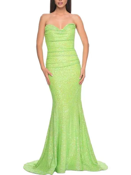 LABOMME Strapless Sweetheart Mermaid Sequin Gown - Neon Green