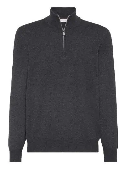 Brunello Cucinelli Cashmere Zip-up Sweater - Charcoal
