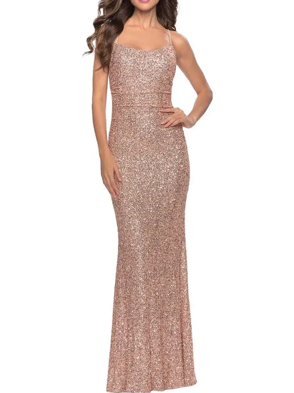 LABOMME Sequin Gown With Open Back - Rose Gold