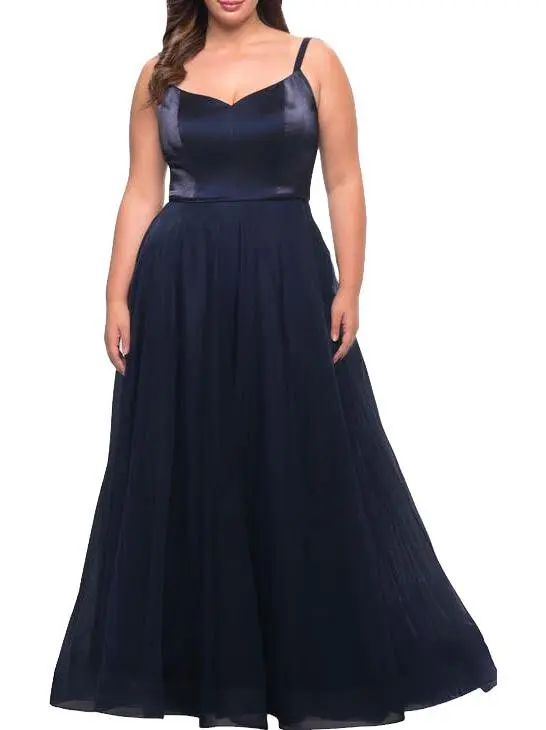 LABOMME A-line Tulle Gown With Satin Bodice - Navy