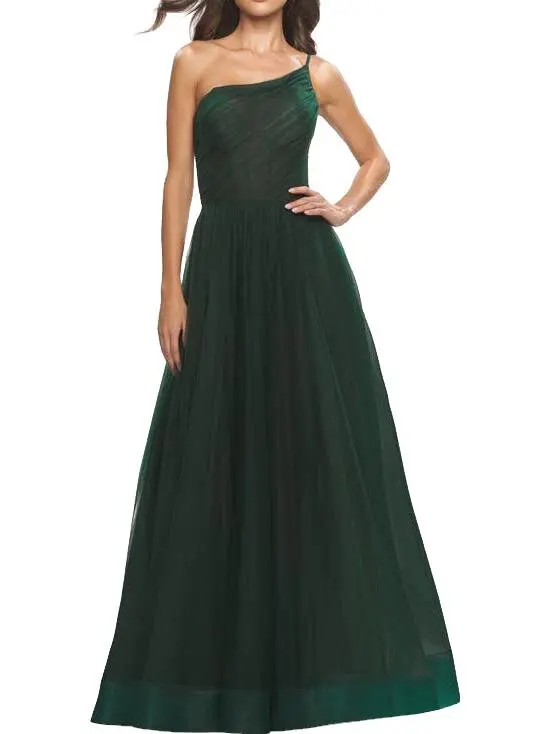 LABOMME One-shoulder A-line Tulle Gown - Dark Emerald