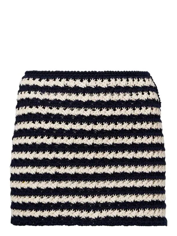 Prada Crochet Striped Cotton Miniskirt - Blue