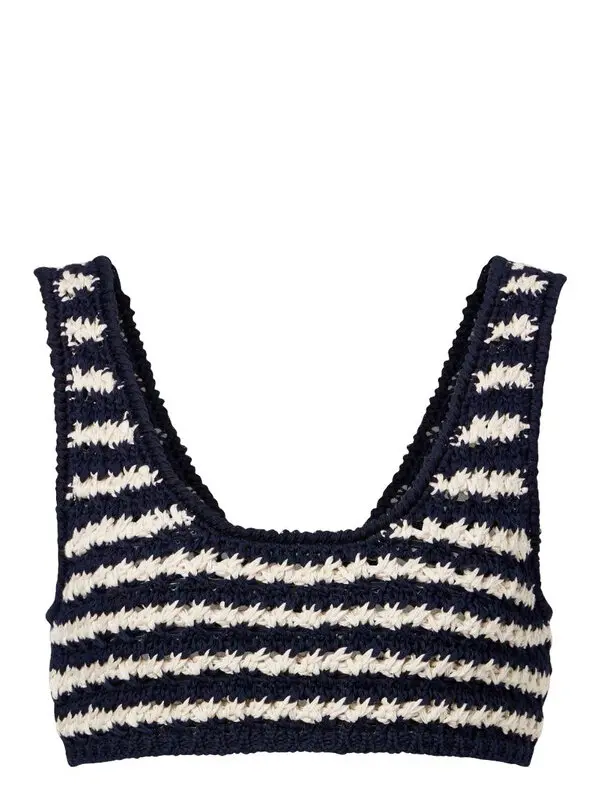 Prada Crochet Striped Cotton Crop Top - Blue