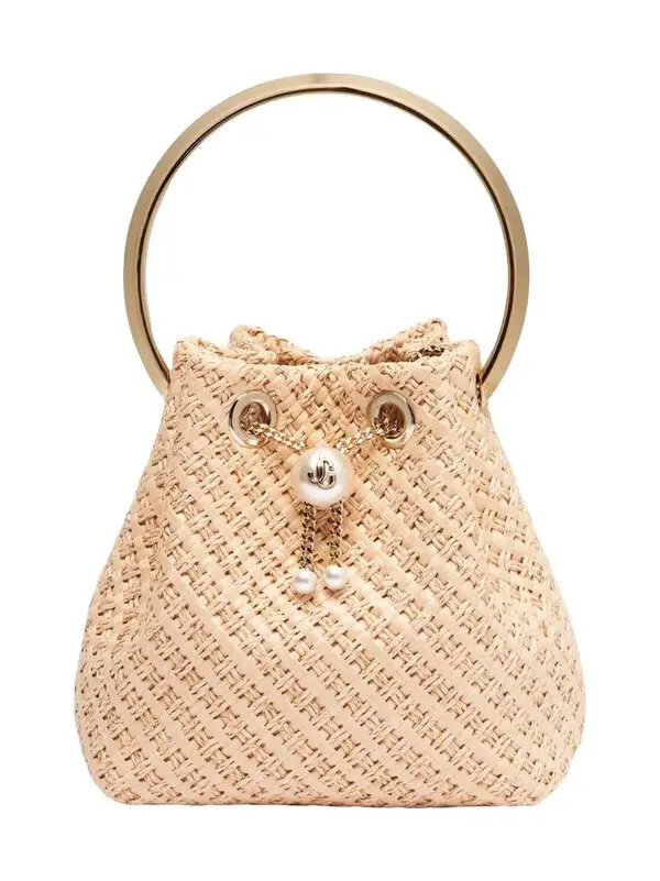JIMMY CHOO Bon Bon Small Raffia Tote Bag - Beige