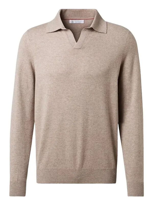 Brunello Cucinelli Cashmere Polo Sweater - Beige