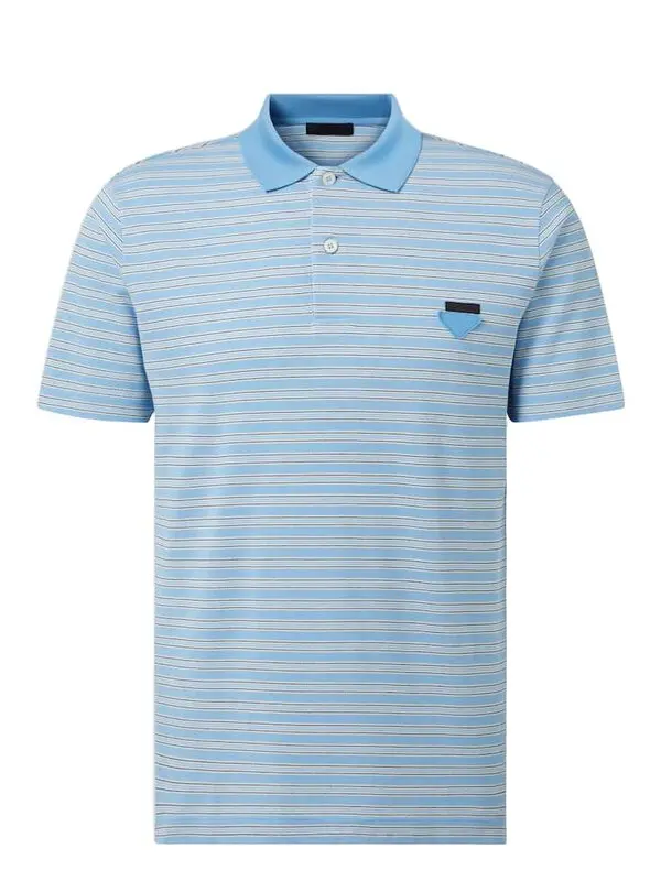 Prada Logo Striped Cotton Polo Shirt - Blue