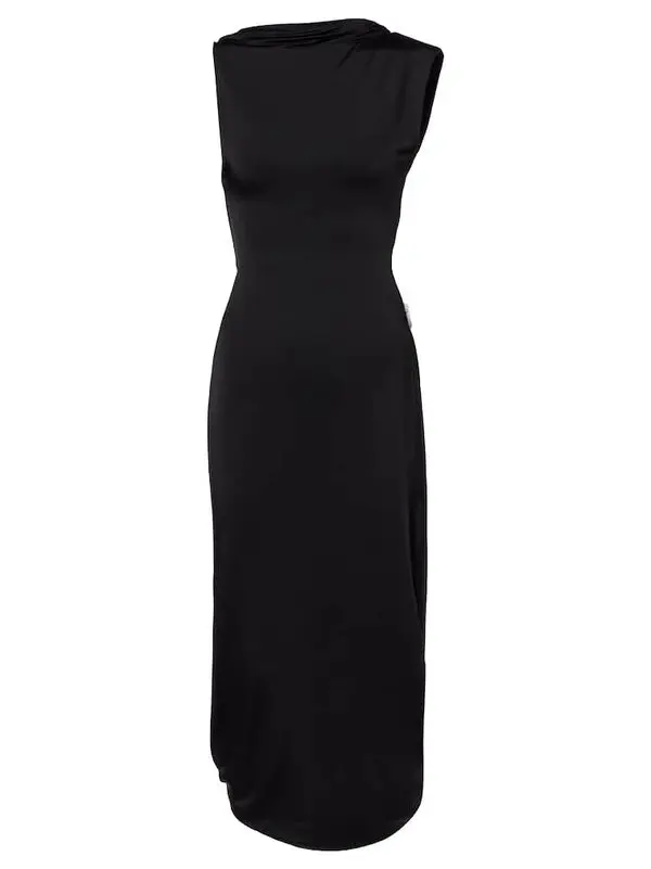Victoria Beckham Draped Embellished Satin Midi Dress - Black