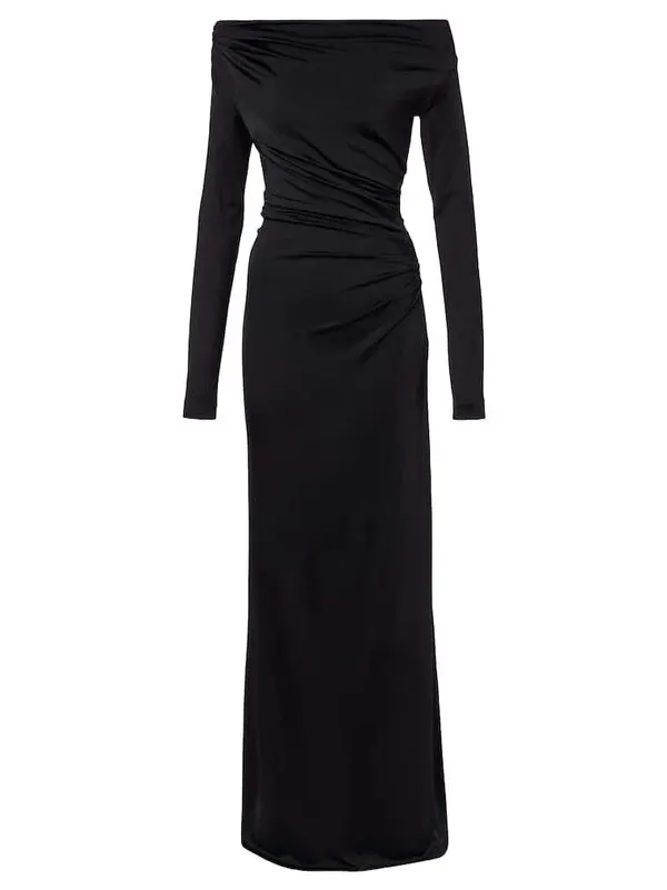 Victoria Beckham Draped Off-shoulder Gown - Black