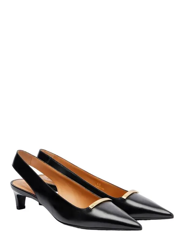 TOD'S Barretta 40 Leather Slingback Pumps - Black