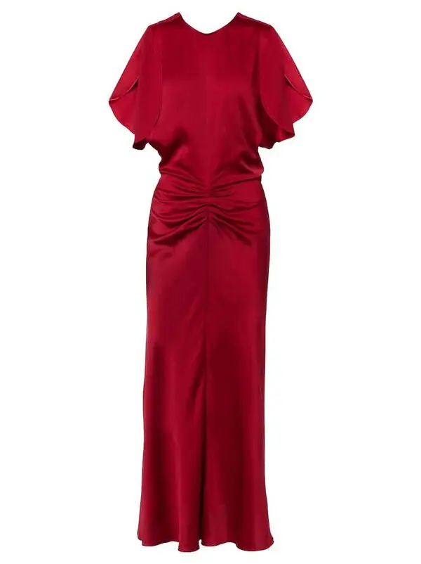 Victoria Beckham Gathered Crêpe Satin Midi Dress - Red