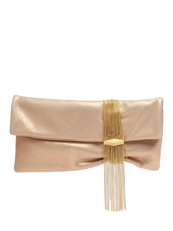 JIMMY CHOO Zandra Small Embellished Suede Clutch - Gold