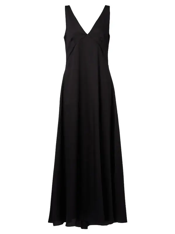 LESET Yoko Cotton V-neck Maxi Dress - Black