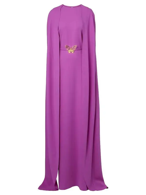 Oscar De La Renta Caped Silk-blend Gown - Purple