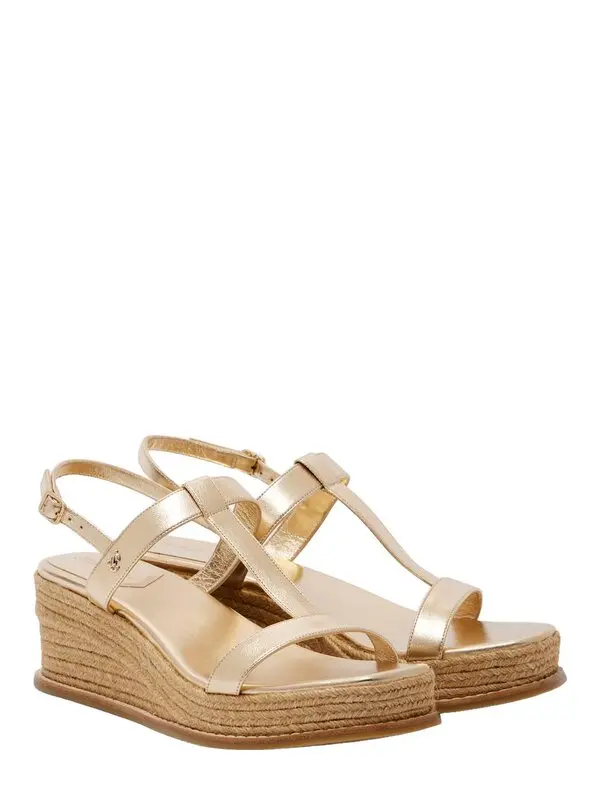 JIMMY CHOO Theia 60 Metallic Leather Espadrille Wedges - Gold