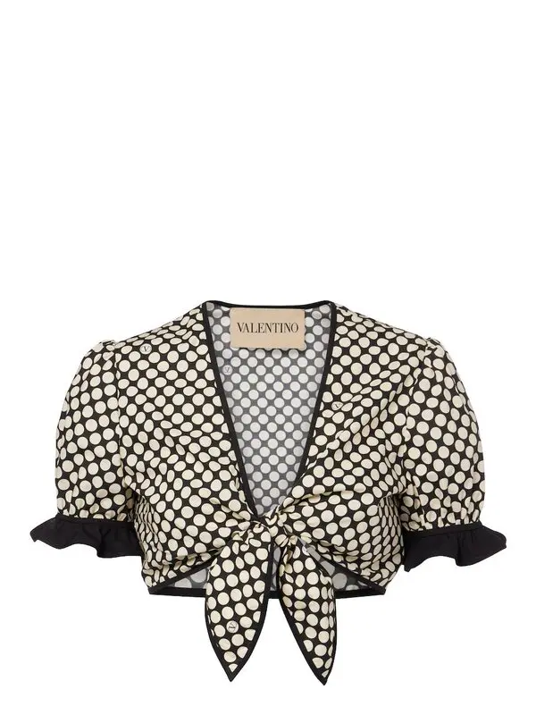 Valentino Garavani Plus De Pois Cotton Poplin Crop Top - Black