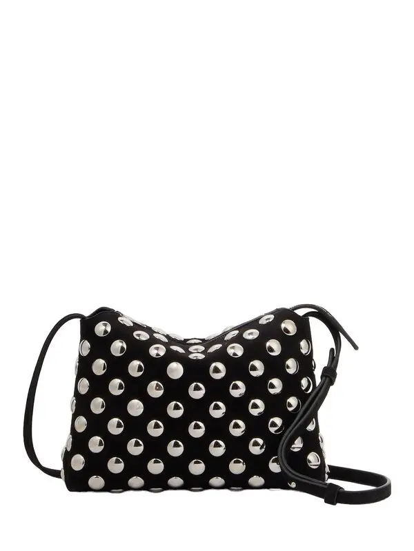 Khaite Lina Medium Studded Suede Crossbody Bag - Black
