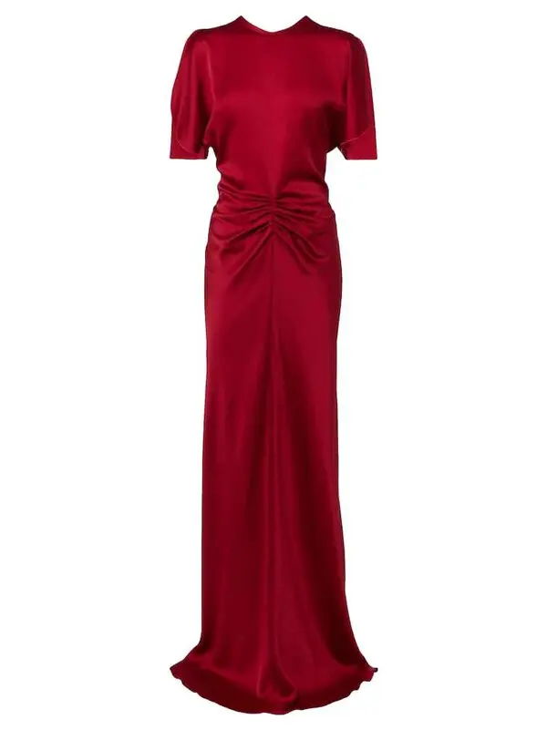 Victoria Beckham Caped Gathered Crêpe Satin Gown - Red