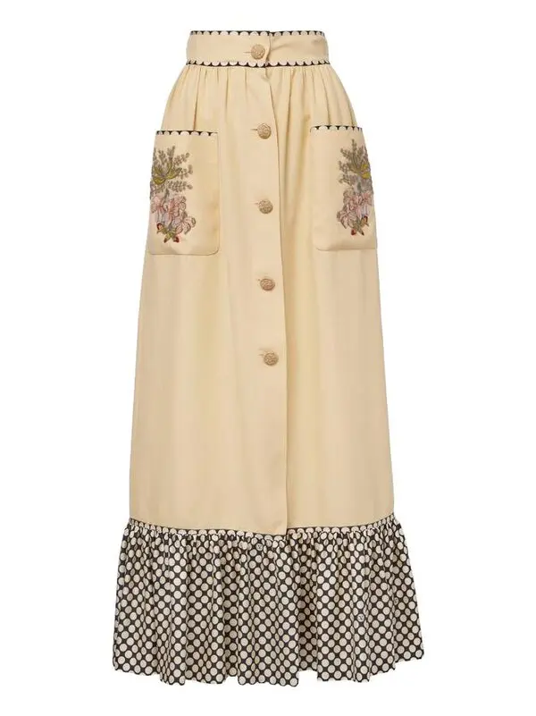 Valentino Garavani Plus De Pois Embroidered Maxi Skirt - Yellow
