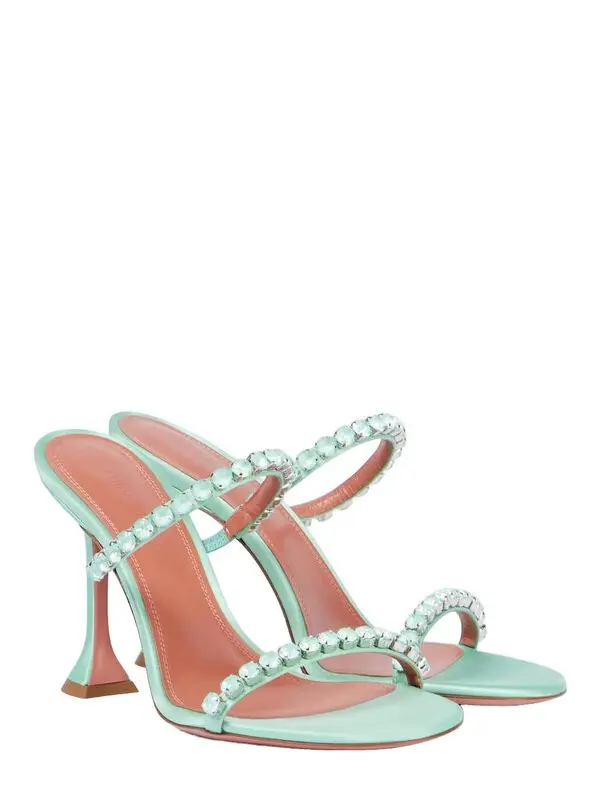 Amina Muaddi Gigi 95 Embellished Satin Sandals - Green