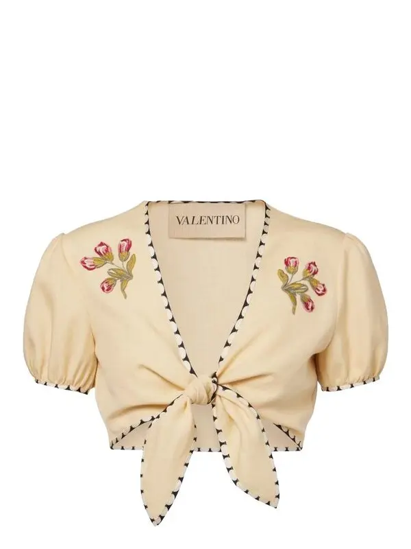 Valentino Garavani Plus De Pois Embroidered Crop Top - Yellow