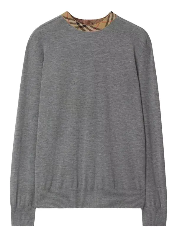 Burberry Check-trim Wool Sweater - Grey