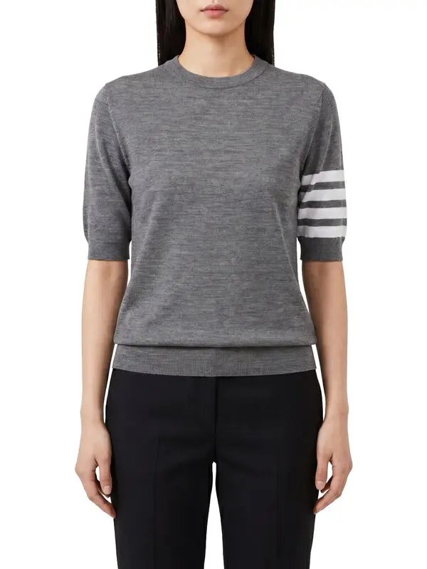 Thom Browne Striped Sleeve Crewneck Sweater - Grey