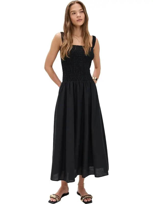 LE BOP Anastasia Smocked Maxi Dress - Black