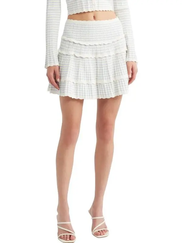 LoveShackFancy Colella Stripe Pointelle Tiered Miniskirt - Sailor Stripes