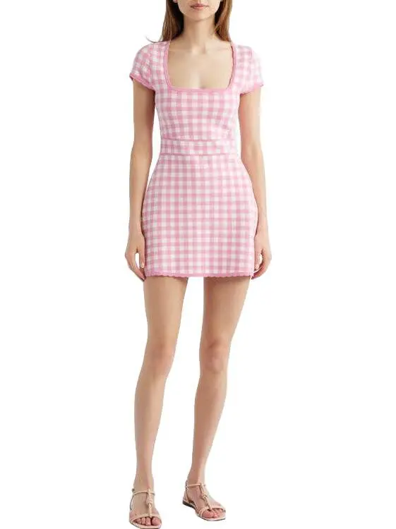 LoveShackFancy Kellen Plaid Knit Minidress - Pink Pearl