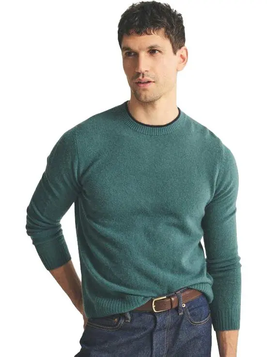 Naadam Lightweight Cashmere Contrast Trim Crewneck Sweater - Agave Green