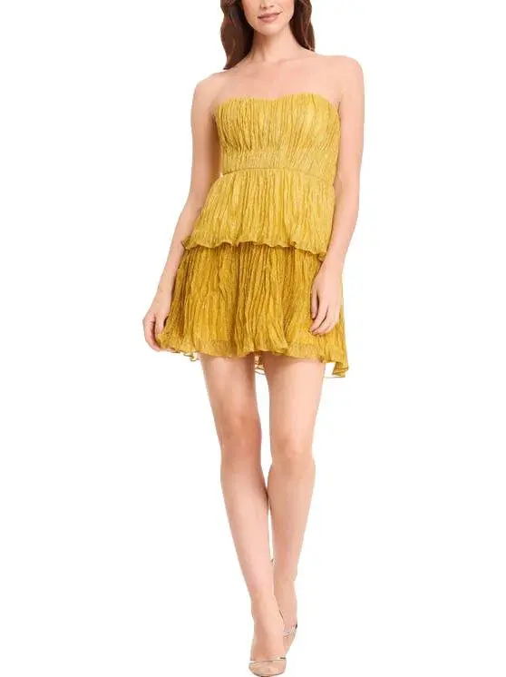 Dress The Population Darcy Strapless Crinkled Metallic Minidress - Golden Haze