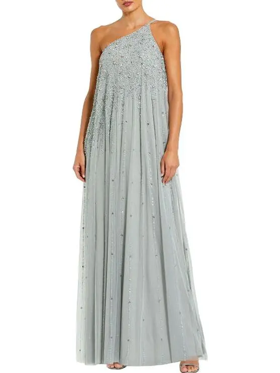Mac Duggal One Shoulder Embellished Trapeze A-line Gown - Sage