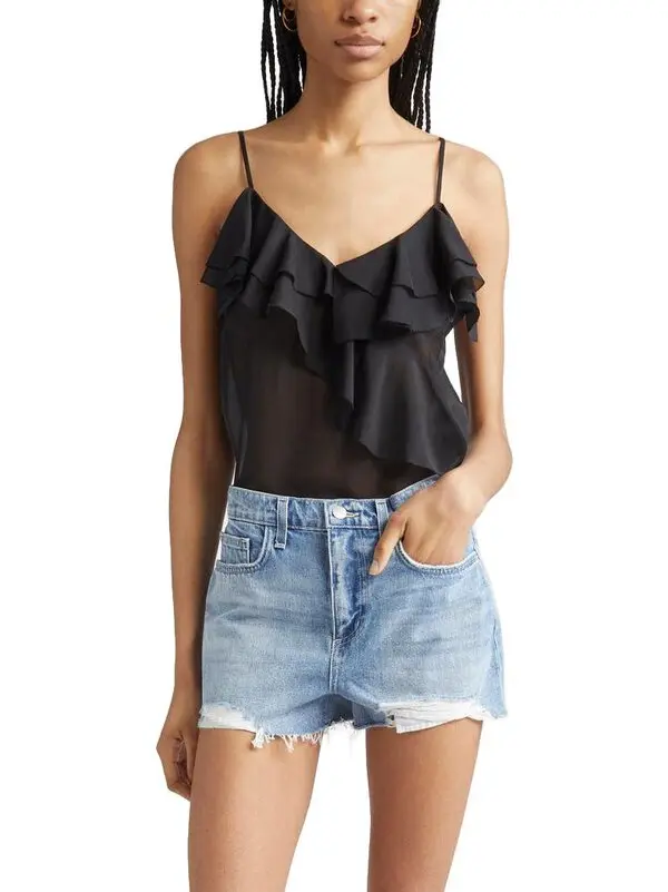 L'Agence Erika Ruffle Silk Camisole - Black