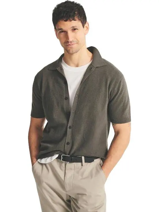 Naadam Signature Cashmere Short Sleeve Button Down - Dusty Olive