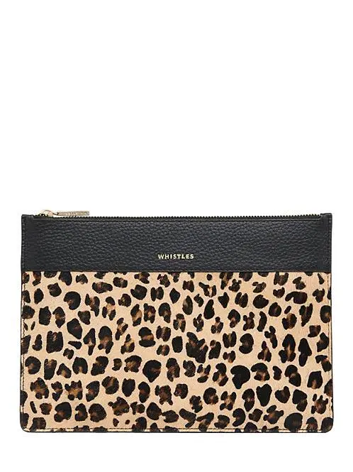 Whistles Leopard-print Paneled Leather Clutch - Multi-coloured
