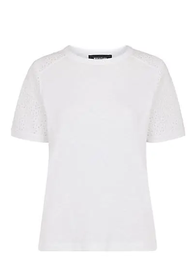 Whistles Cotton T-shirt With Broderie Sleeves - White