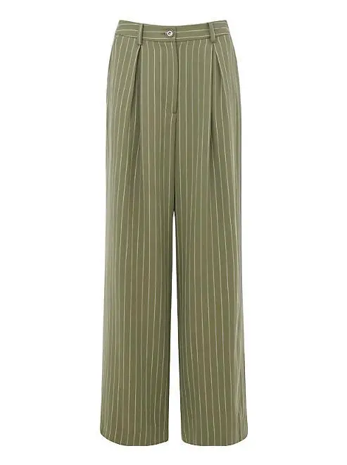Whistles Lottie Pinstriped Wide-leg High-rise Trousers - Khaki/olive