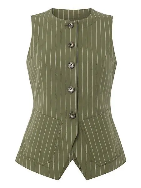 Whistles Pinstripe Regular-fit Woven Waistcoat - Khaki/olive